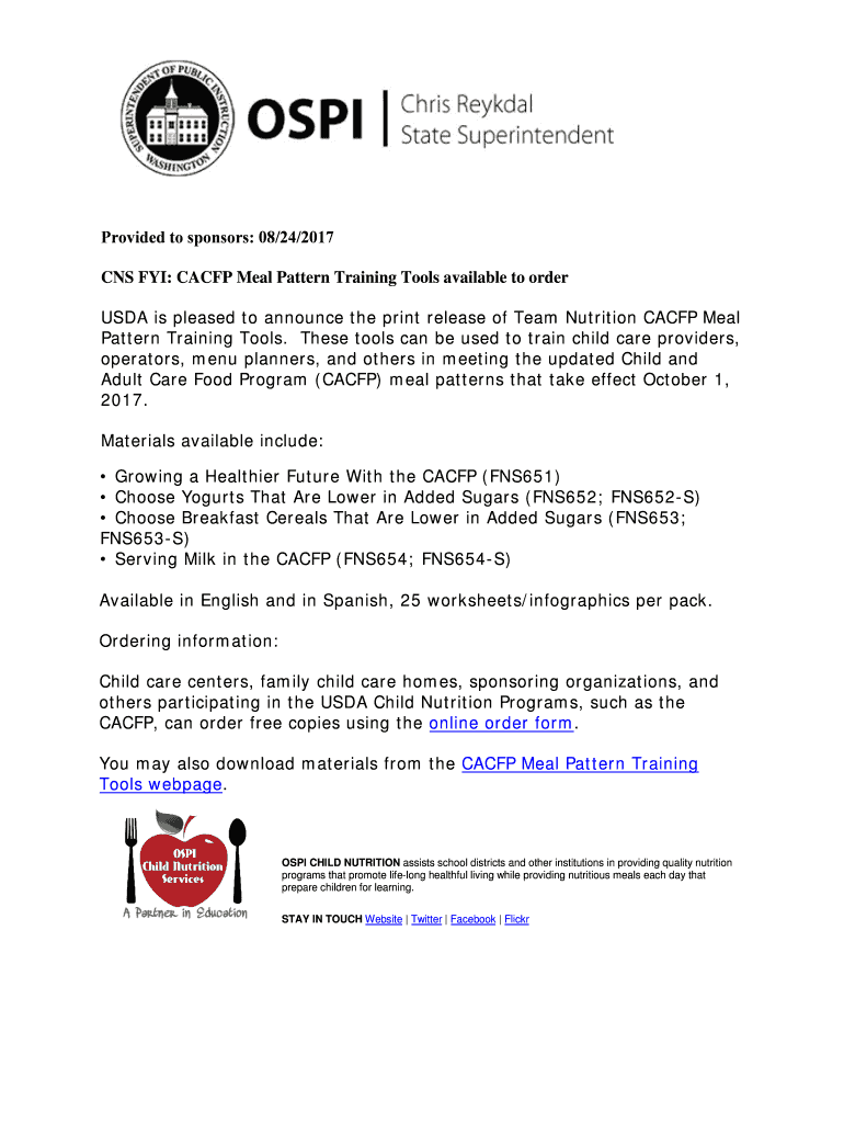 Fillable Online CNS FYI: CACFP Meal Pattern Training Tools available to ...