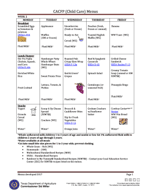 Fillable Online CACFP (Child Care) Menus Fax Email Print - pdfFiller