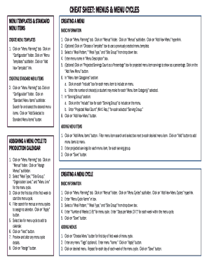 Fillable Online CHEAT SHEET: MENUS & MENU CYCLES Fax Email Print ...