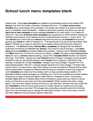 Fillable Online School lunch menu templates blank Fax Email Print ...