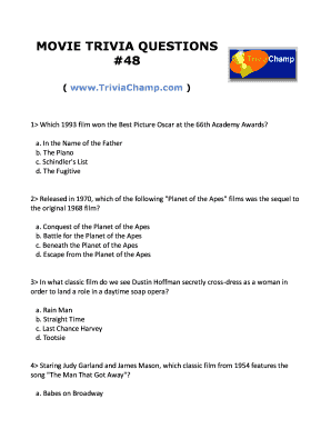 Fillable Online MOVIE TRIVIA QUESTIONS Fax Email Print - pdfFiller