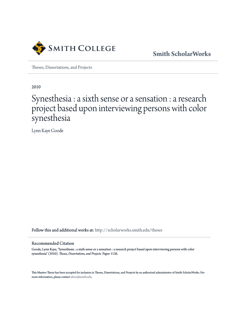 Fillable Online Synesthesia : a sixth sense or a sensation : a research Fax Email Print - pdfFiller