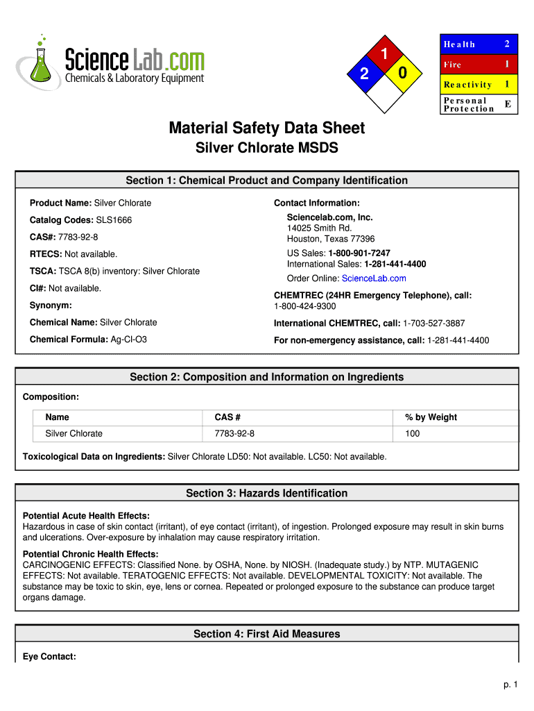 Fillable Online Silver Chlorate MSDS Fax Email Print - pdfFiller