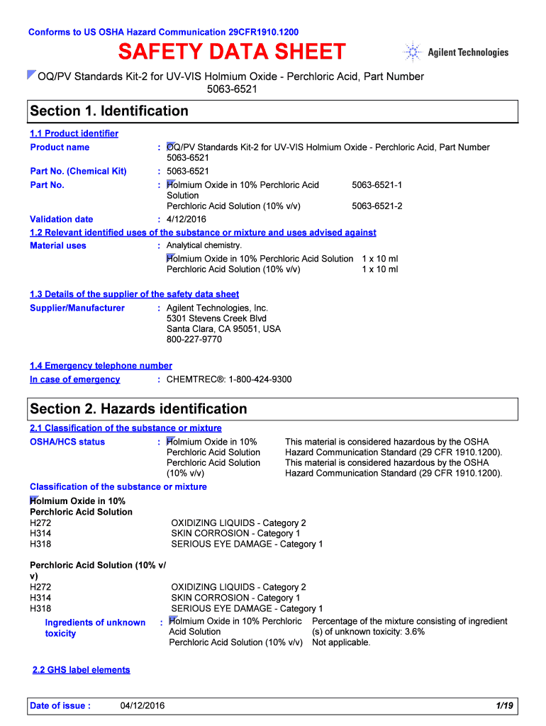 Fillable Online OQ/PV Standards Kit-2 for UV-VIS Holmium Oxide ...