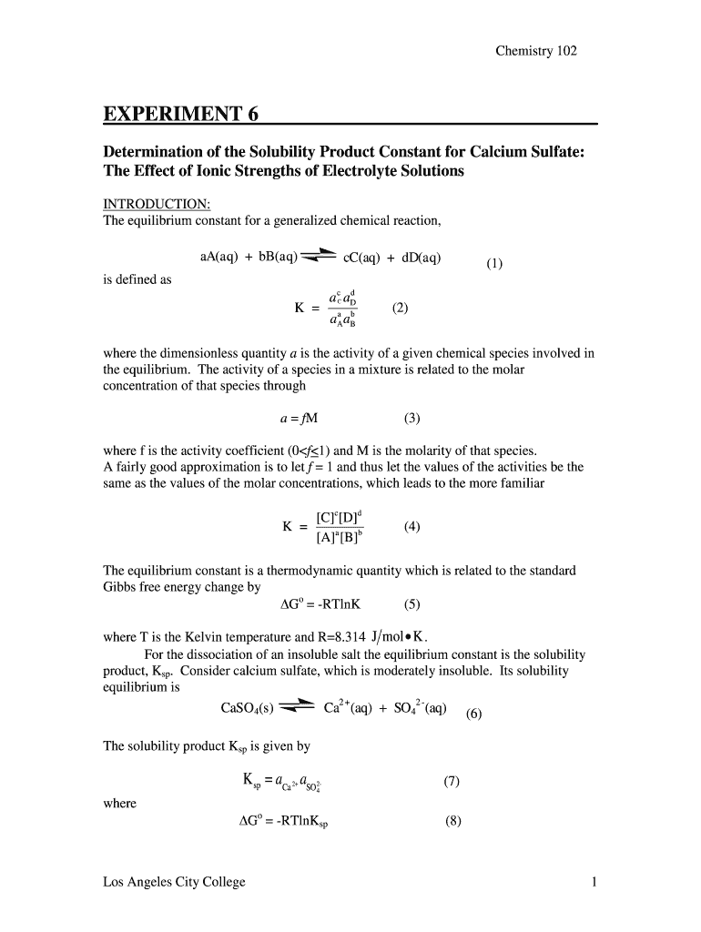 Fillable Online Determination of the Solubility Product Constant for ...