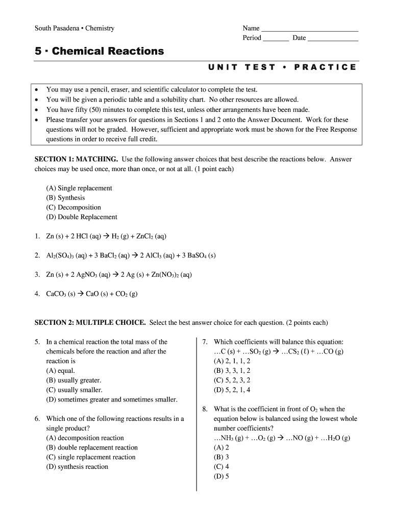 Fillable Online 5 Chemical Reactions Fax Email Print - pdfFiller