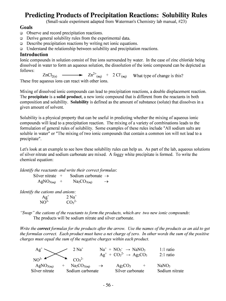 Fillable Online Predicting Products of Precipitation Reactions ...