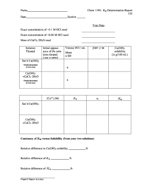 Fillable Online Chem 1194: Ksp Determination Report Fax Email Print ...