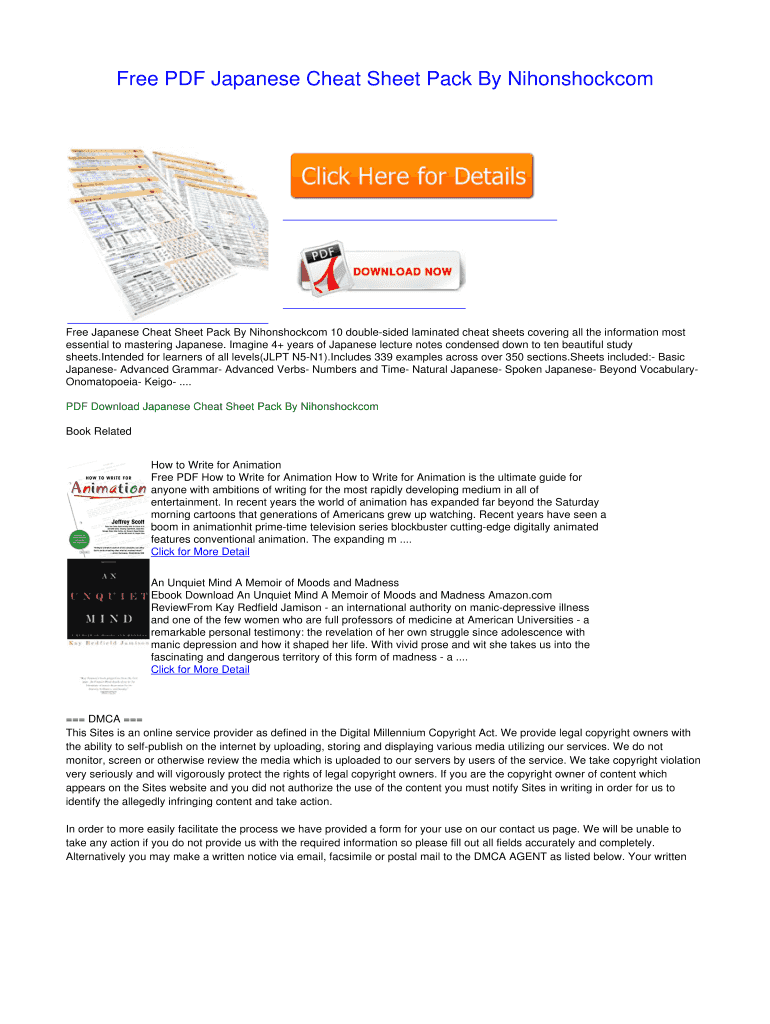 Fillable Online Free PDF Japanese Cheat Sheet Pack By Nihonshockcom Fax ...