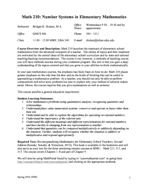 Fillable Online Math 210: Number Systems in Elementary Mathematics Fax ...