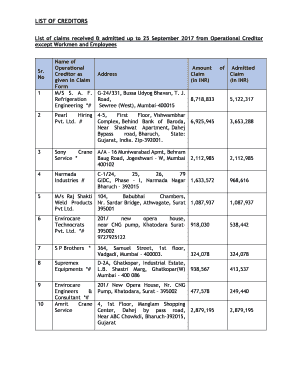 Fillable Online LIST OF CREDITORS Fax Email Print - pdfFiller