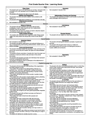 Fillable Online First Grade Quarter One: Learning Goals Fax Email Print ...