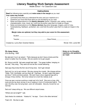 Fillable Online Literary Reading Work Sample Assessment Fax Email Print ...