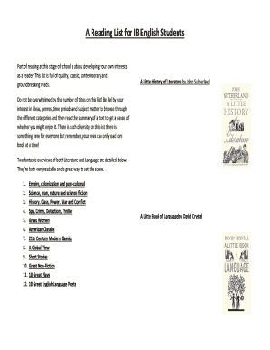 Fillable Online A Reading List for IB English Students Fax Email Print ...