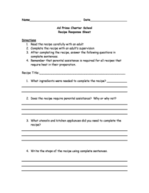 Fillable Online Recipe Response Sheet Fax Email Print - pdfFiller