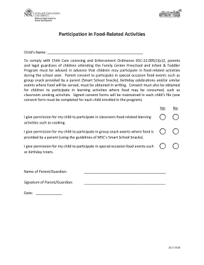 Fillable Online Participation in Food-Related Activities Fax Email ...
