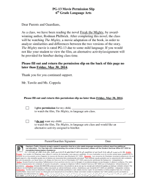 Fillable Online PG-13 Movie Permission Slip Fax Email Print - pdfFiller