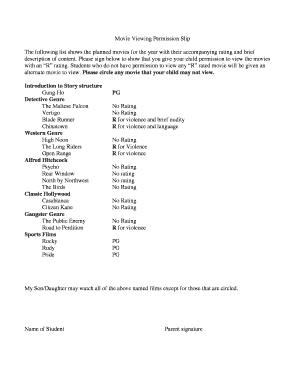 Fillable Online Movie Viewing Permission Slip Fax Email Print - pdfFiller