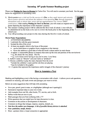 Fillable Online Incoming 10th grade Summer Reading project Fax Email ...