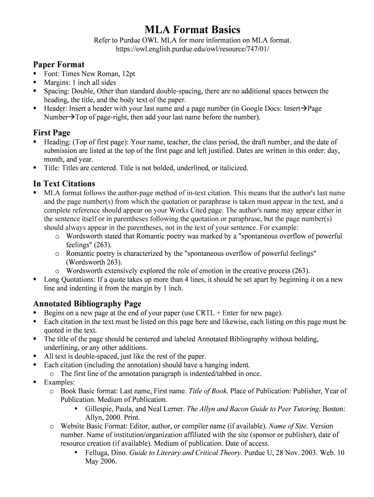 Fillable Online MLA Format Basics Fax Email Print - pdfFiller