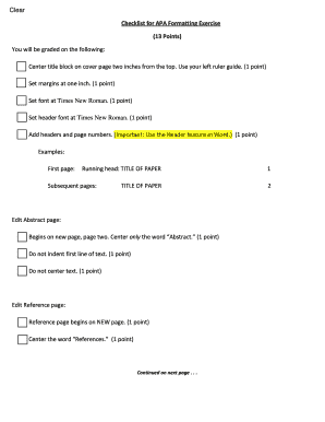Fillable Online Checklist for APA Formatting Exercise Fax Email Print ...