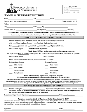 Fillable Online SUMMER 2017 HOUSING REQUEST FORM Fax Email Print ...
