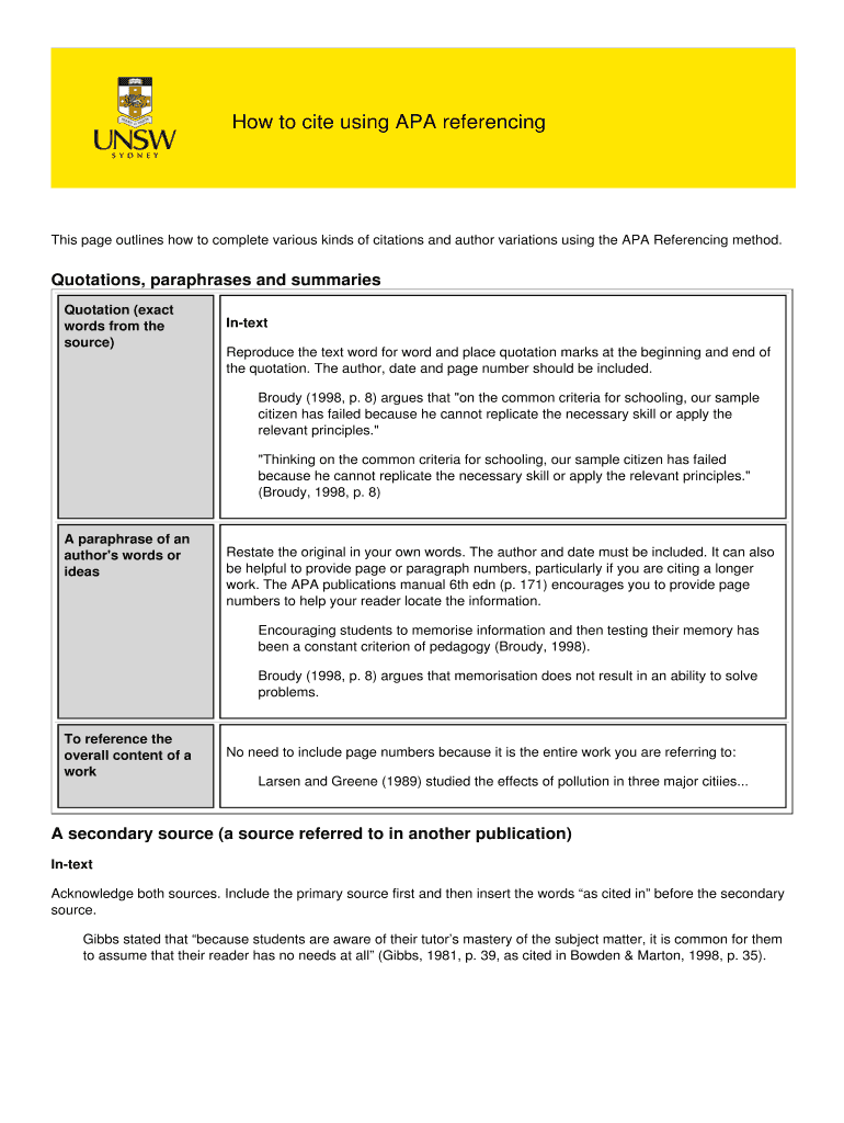 Fillable Online How to cite using APA referencing Fax Email Print ...