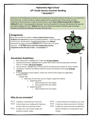 Fillable Online 10th Grade Honors Summer Reading Fax Email Print ...