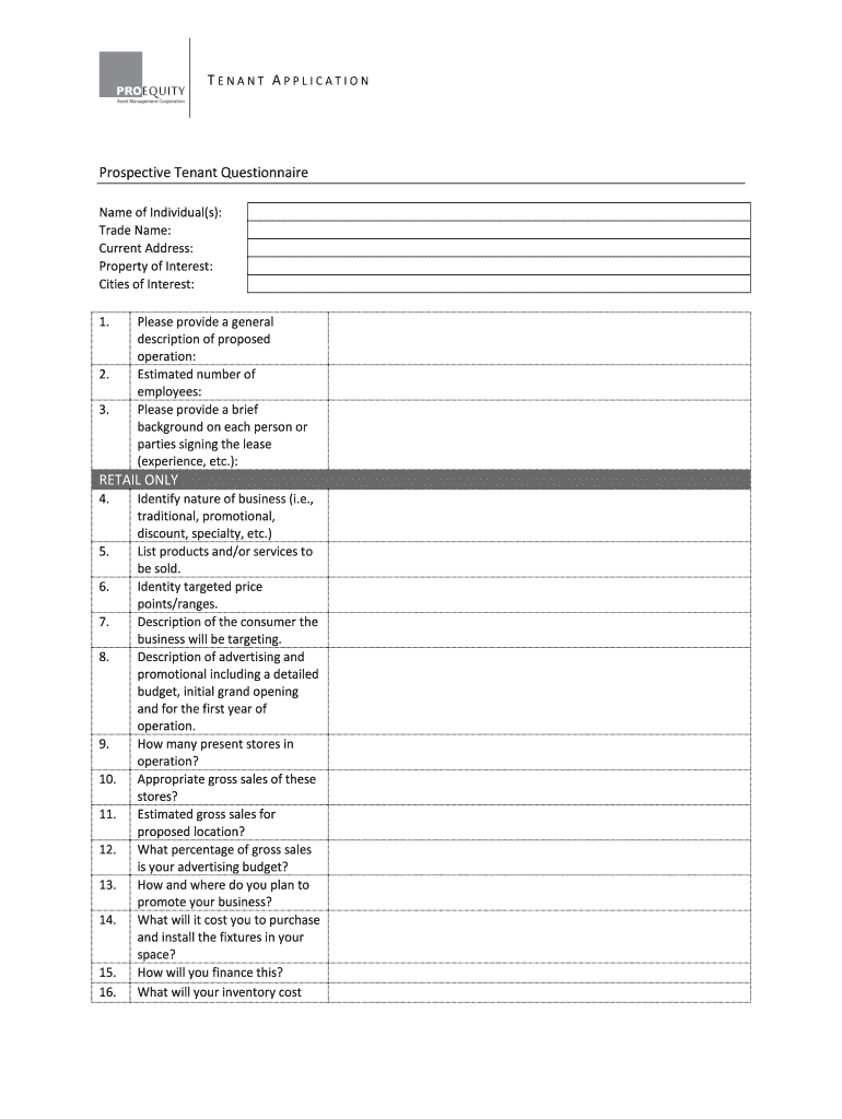 Fillable Online Prospective Tenant Questionnaire Fax Email Print ...