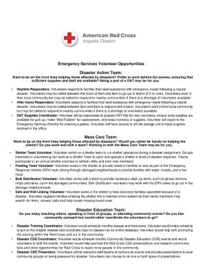 Fillable Online Emergency Services Volunteer Opportunities Disaster ...