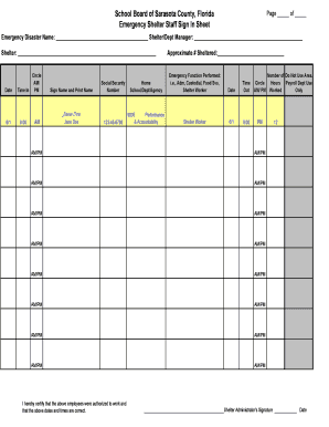 Fillable Online Emergency Shelter Staff Sign In Sheet Fax Email Print ...