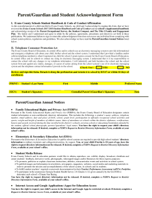 Fillable Online Parent/Guardian and Student Acknowledgement Form Fax ...