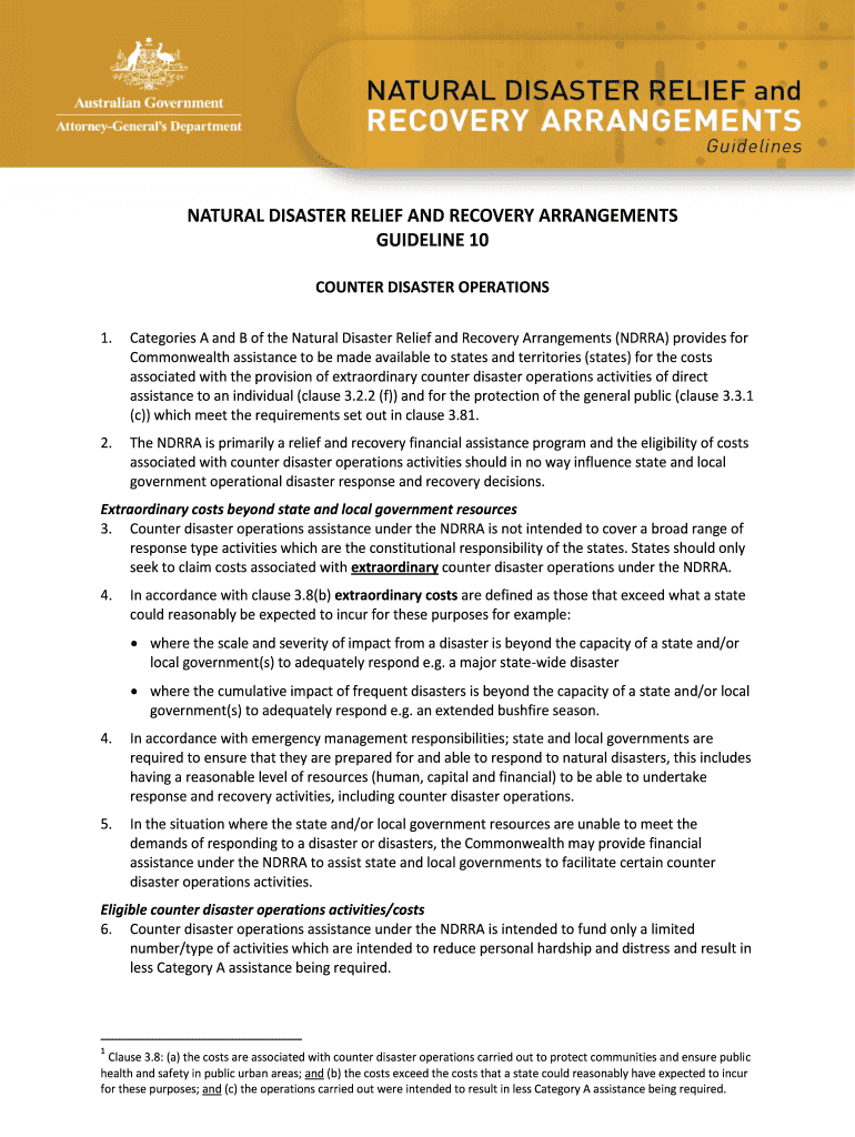 Fillable Online NATURAL DISASTER RELIEF AND RECOVERY ARRANGEMENTS Fax ...