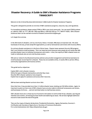 Fillable Online Disaster Recovery: A Guide to SBAs Disaster Assistance ...