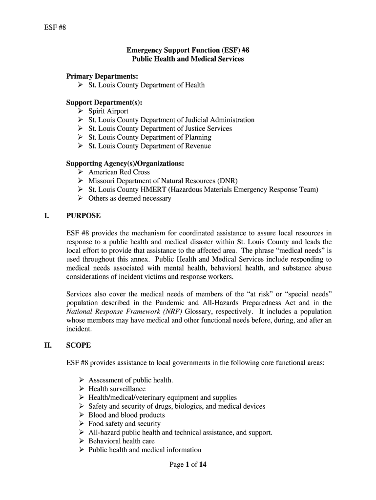 Fillable Online Emergency Support Function (ESF) #8 Fax Email Print ...