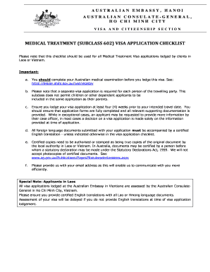 Fillable Online MEDICAL TREATMENT (SUBCLASS 602) VISA APPLICATION ...