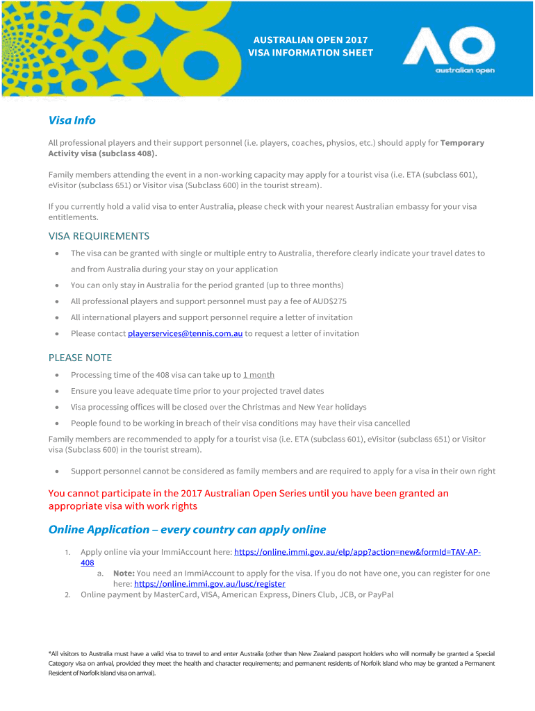 Fillable Online VISA INFORMATION SHEET Fax Email Print - pdfFiller