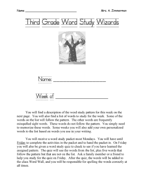 Fillable Online Third Grade Word Study Wizards Fax Email Print - pdfFiller