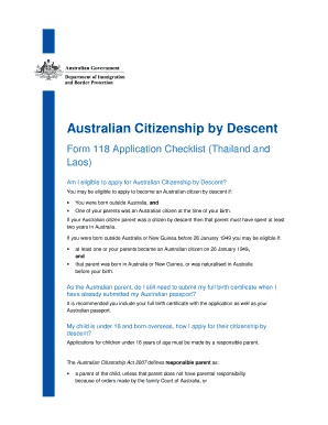 Fillable Online Form 118 Application Checklist (Thailand and Fax Email ...