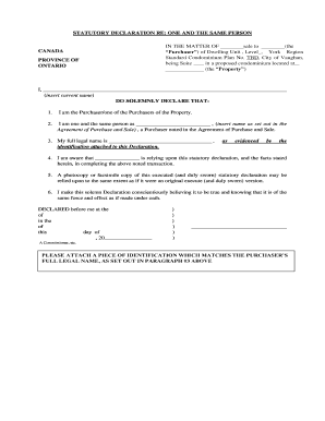 One And The Same Person Statutory Declaration Template - Fill Online ...