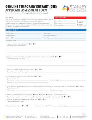 Fillable Online GENUINE TEMPORARY ENTRANT (GTE) Fax Email Print - pdfFiller