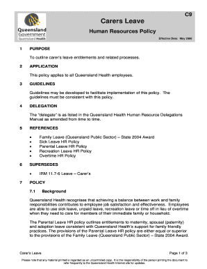 Fillable Online To outline carers leave entitlements and related ...