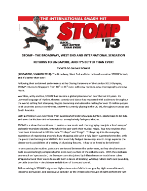 Fillable Online STOMP - THE BROADWAY, WEST END AND INTERNATIONAL ...