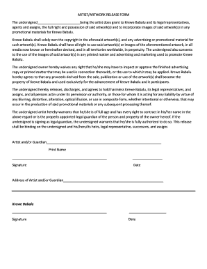 Fillable Online ARTIST/ARTWORK RELEASE FORM Fax Email Print - pdfFiller