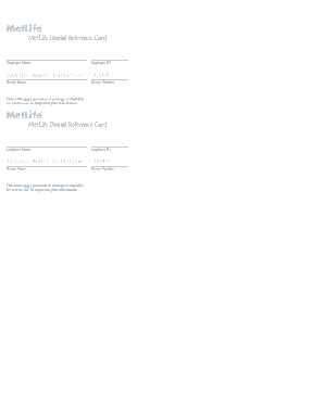Fillable Online MetLife Dental Reference Card Fax Email Print - pdfFiller