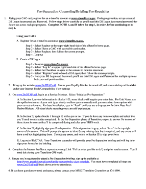 Fillable Online Pre-Separation Counseling/Briefing Pre-Requisites Fax ...