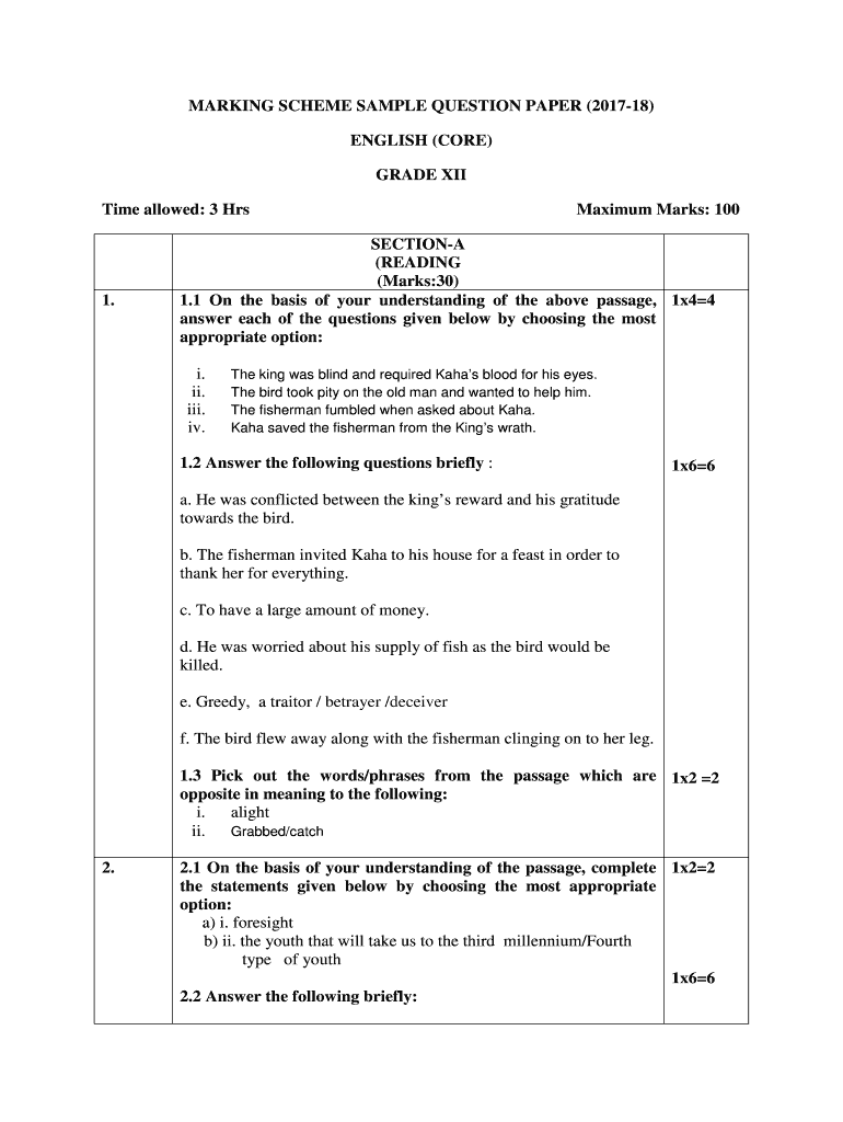 Fillable Online (Download) CBSE Class-12 Sample Paper And Marking ...
