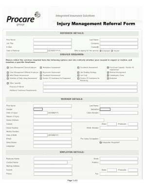 Fillable Online Injury Management Referral Form Fax Email Print - pdfFiller