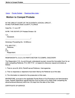 Fillable Online Motion to Compel Probate Fax Email Print - pdfFiller