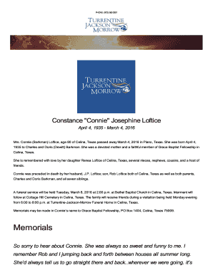 Fillable Online Constance "Connie" Josephine Loftice Fax Email Print ...